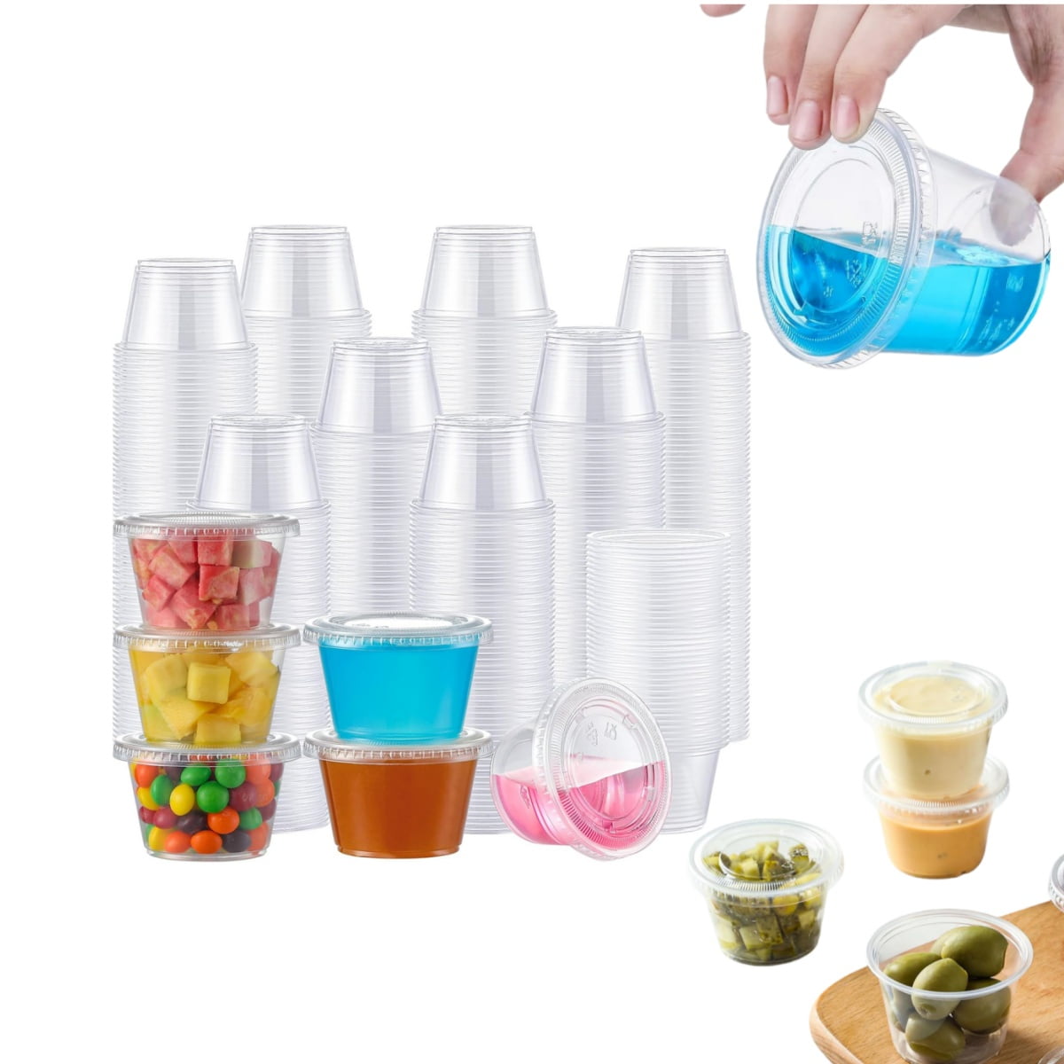 Small Plastic Containers,50pack Plastic Cups with Flat Lids,5.5 oz ...