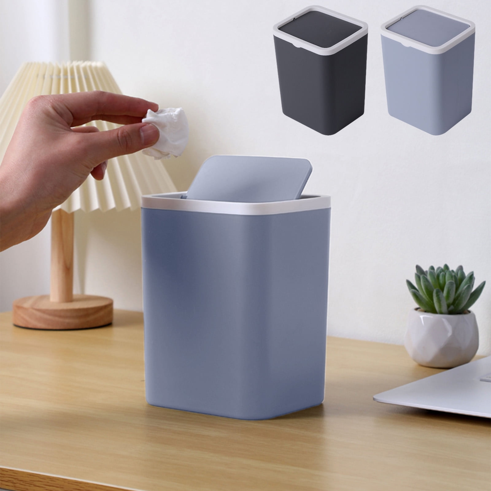 Small Plastic Storage Bin, Desktop Wastebasket, Flip Lid Design, Mini ...