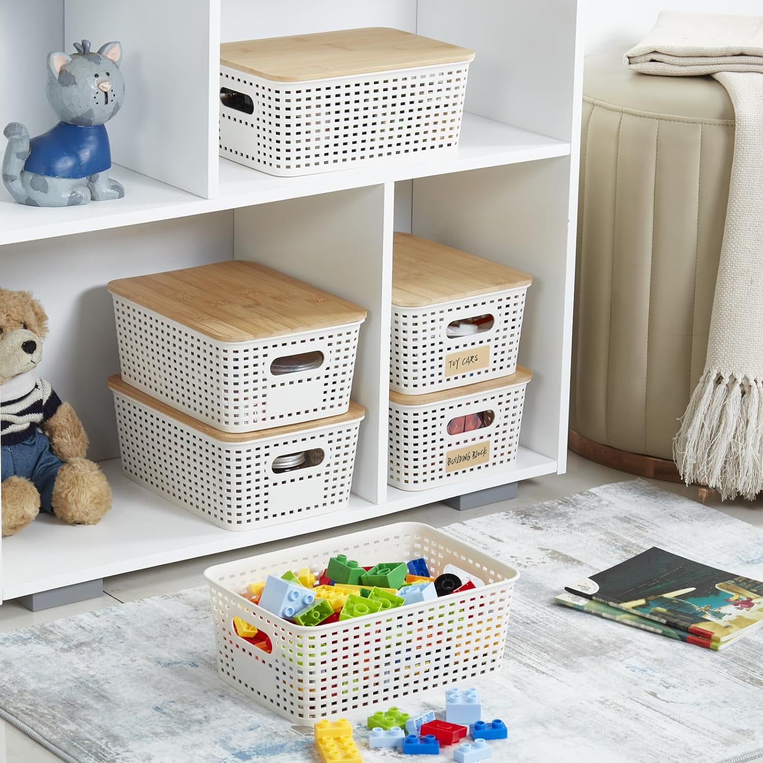Small Plastic Storage Bins with Lids 5.2qt Stackable Box Basket Pantry ...