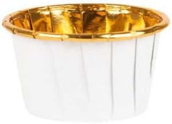 Small Pleated Baking Cups – White & Gold Paper Foil Cupcake Liners ...