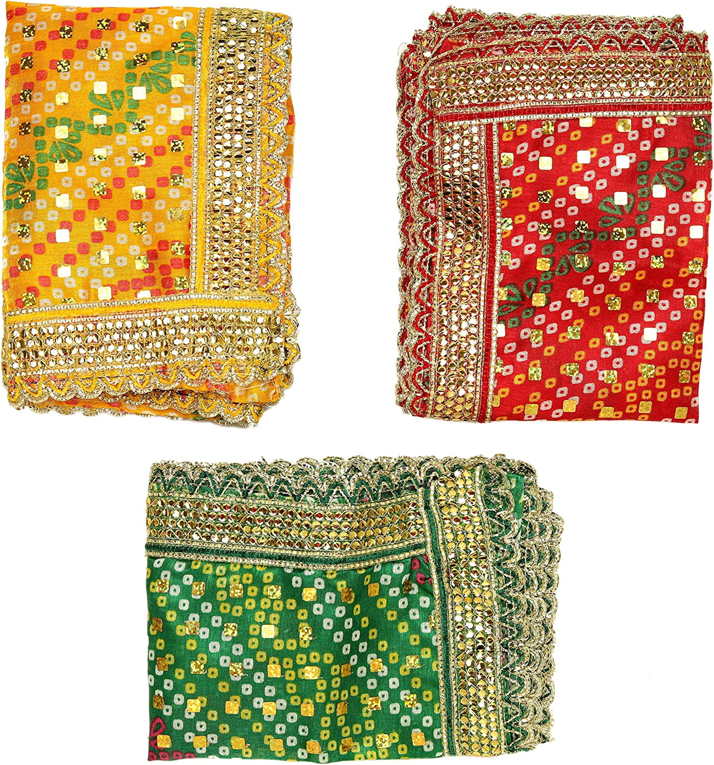 Small Pooja Mat Aasan Puja Chunari Decorative Cloth Set of 3 (Size:- 12 ...