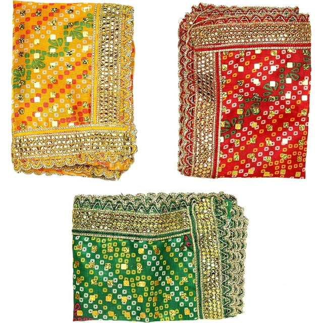 Small Pooja Mat Aasan Puja Chunari Decorative Cloth Set of 3 (Size:- 12 ...