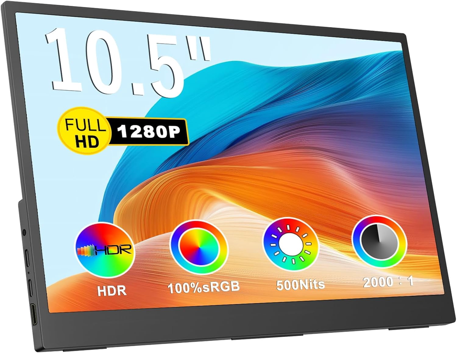 Small Portable 10.5" 500 Nits 2000:1 FHD 1280P IPS Screen, Ultra-Slim ...