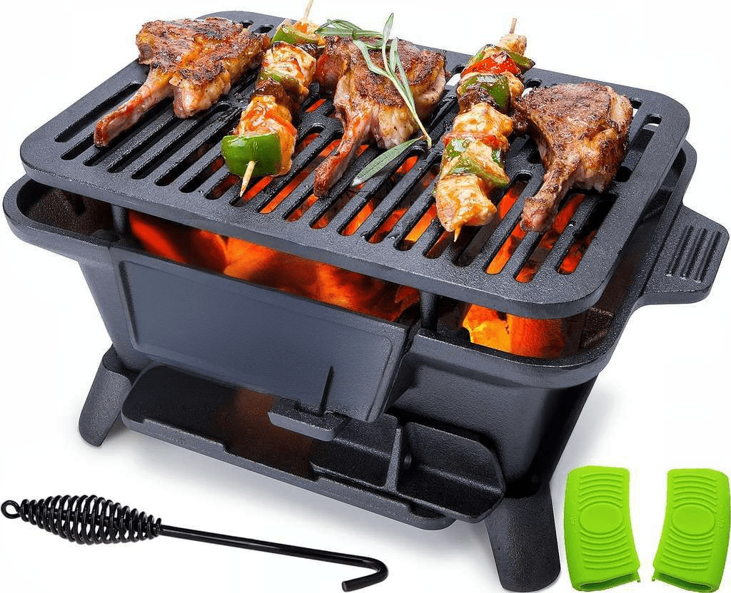 Small Portable Charcoal Grill, Pre-Seasoned Cast Iron, Japanese ...