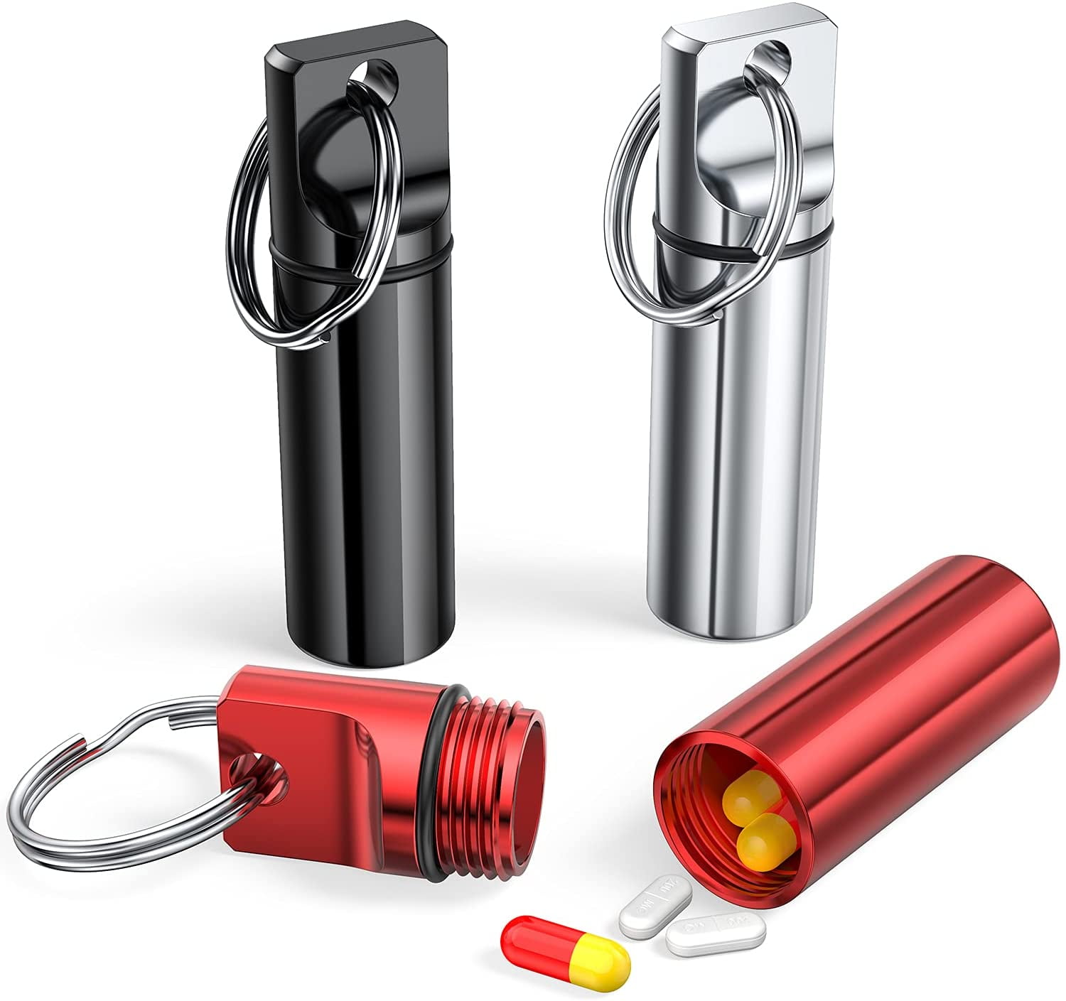 Small Portable Pill Box Keychain (3 Pack), Aluminium Alloy Mini Pill ...