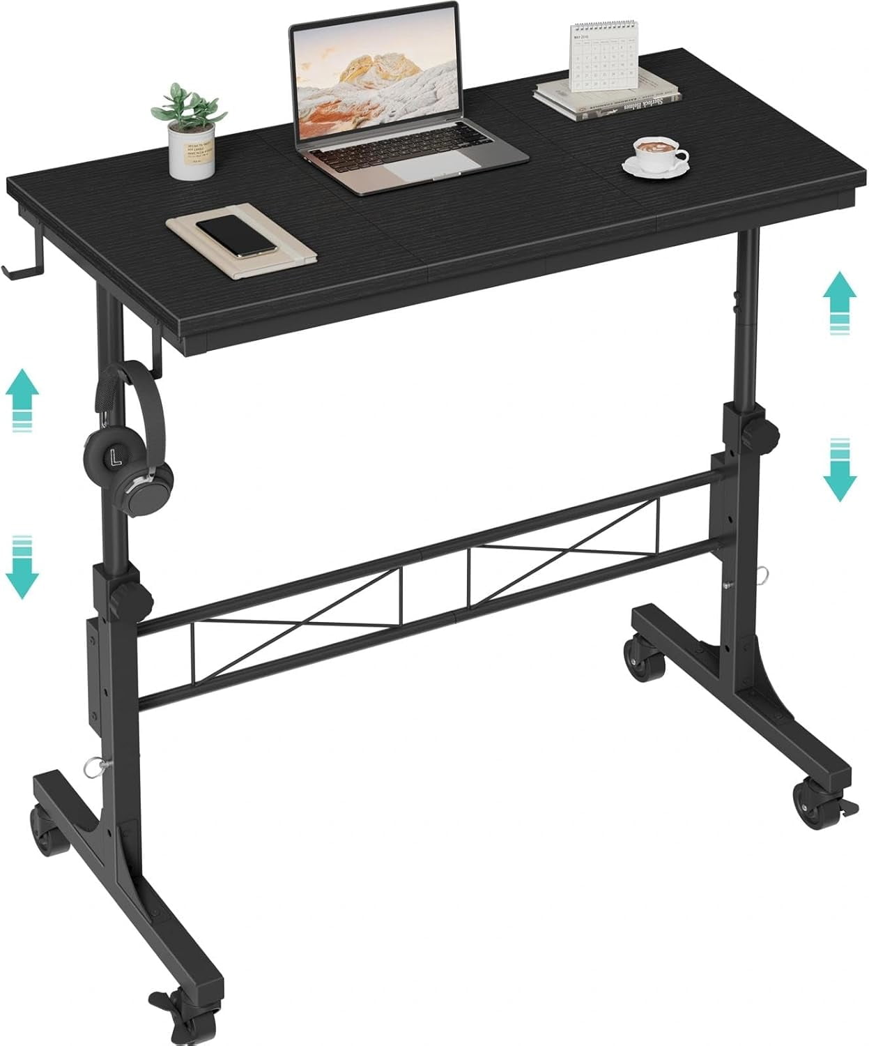 Small Portable Rolling Standing Desk - 32 Inch Adjustable Height Mobile ...
