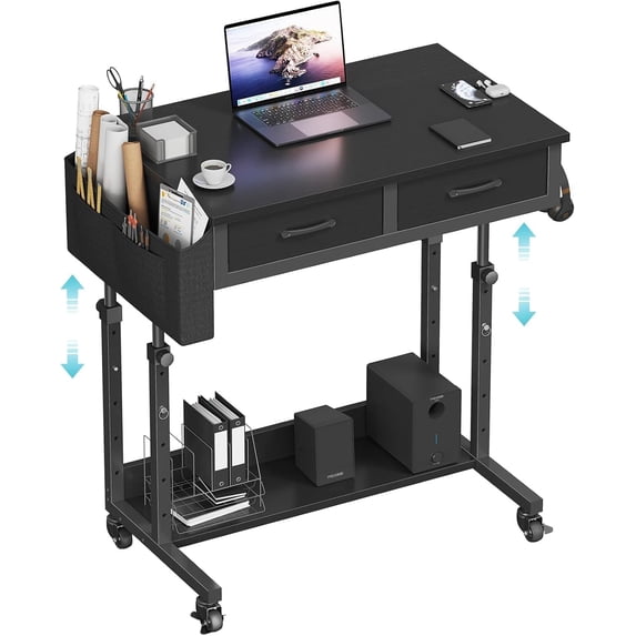 Small Portable Rolling Standing Desk - 32 Inch Adjustable Mobile Stand ...