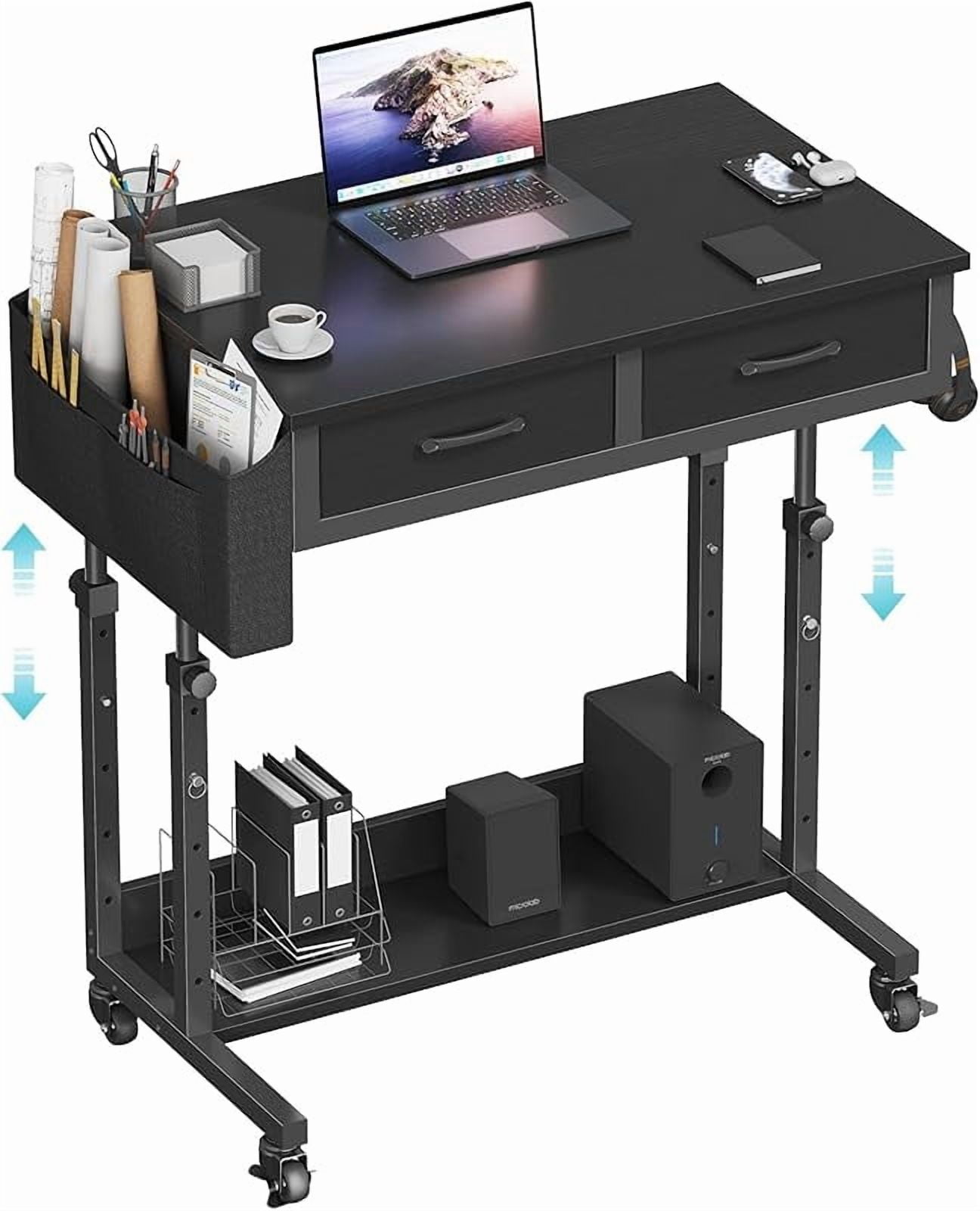 Small Portable Rolling Standing Desk - 32 Inch Adjustable Mobile Stand ...