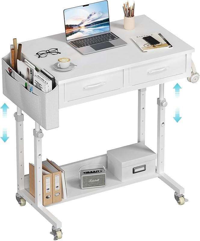 Small Portable Rolling Standing Desk - 32 Inch Adjustable Mobile Stand ...