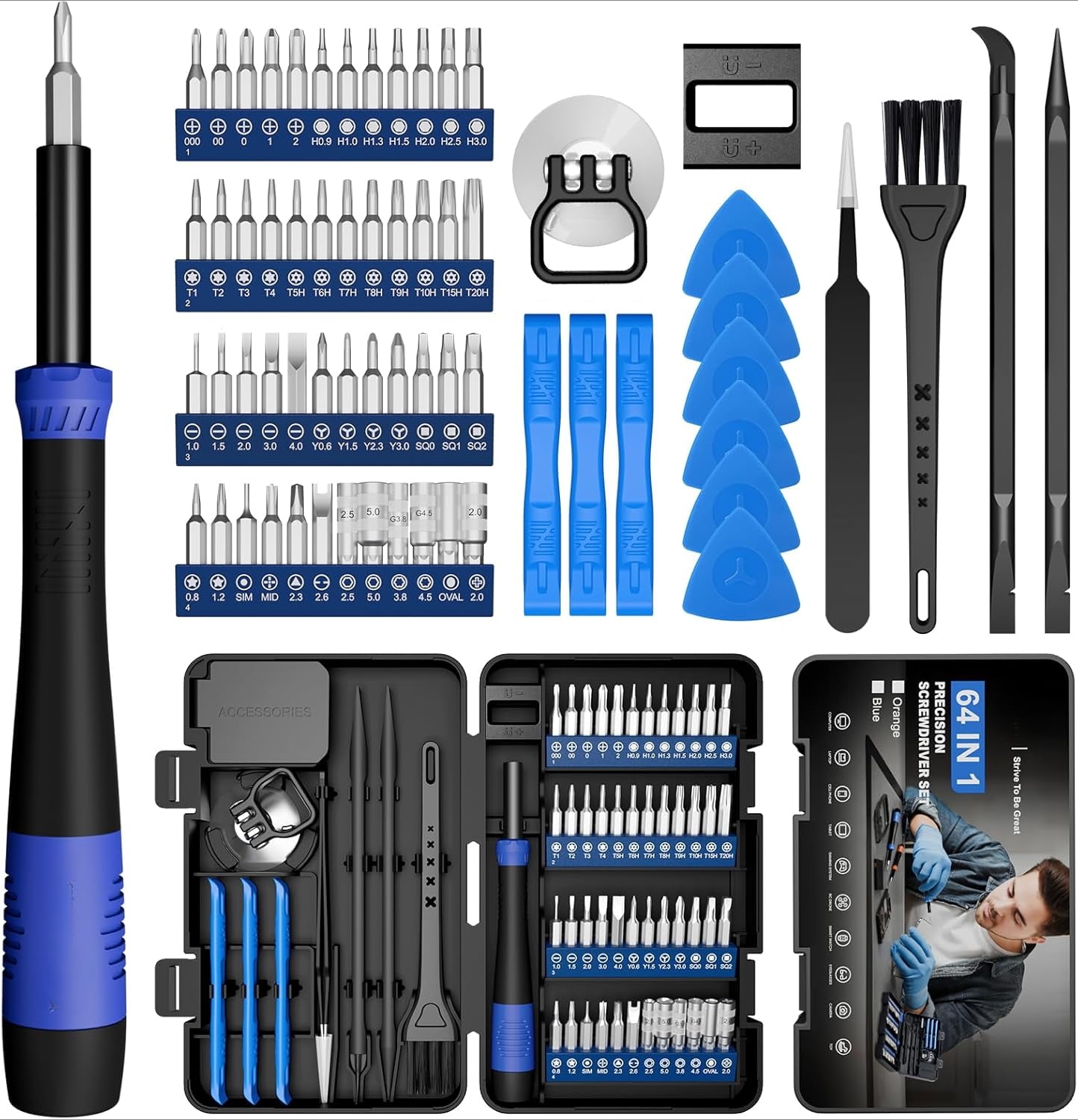Small Precision Screwdriver Set 64-piece with Torx, Triwing, Pentalobe ...