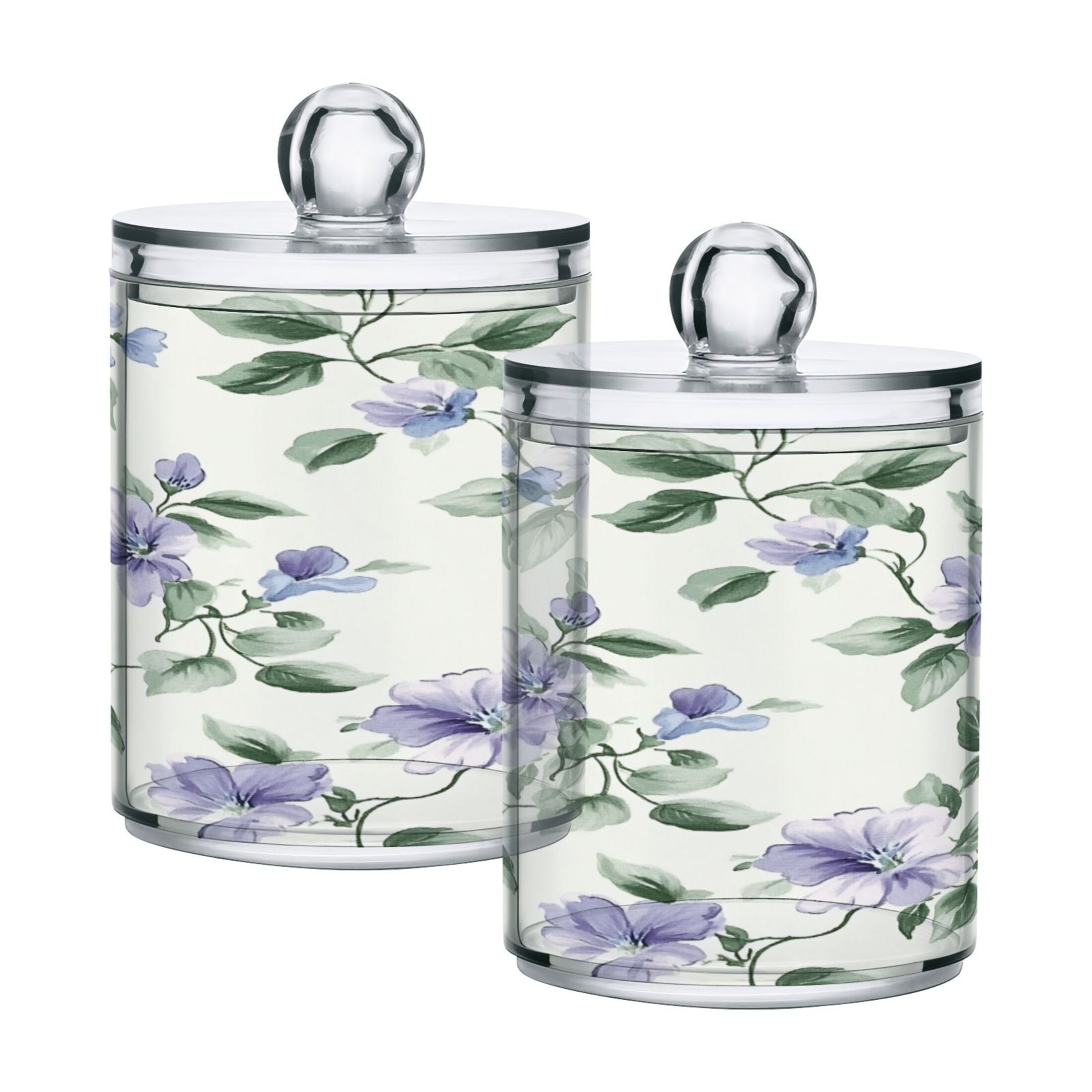 Small Purple Flowers Retro Style Translucent Plastic Cans Storage ...