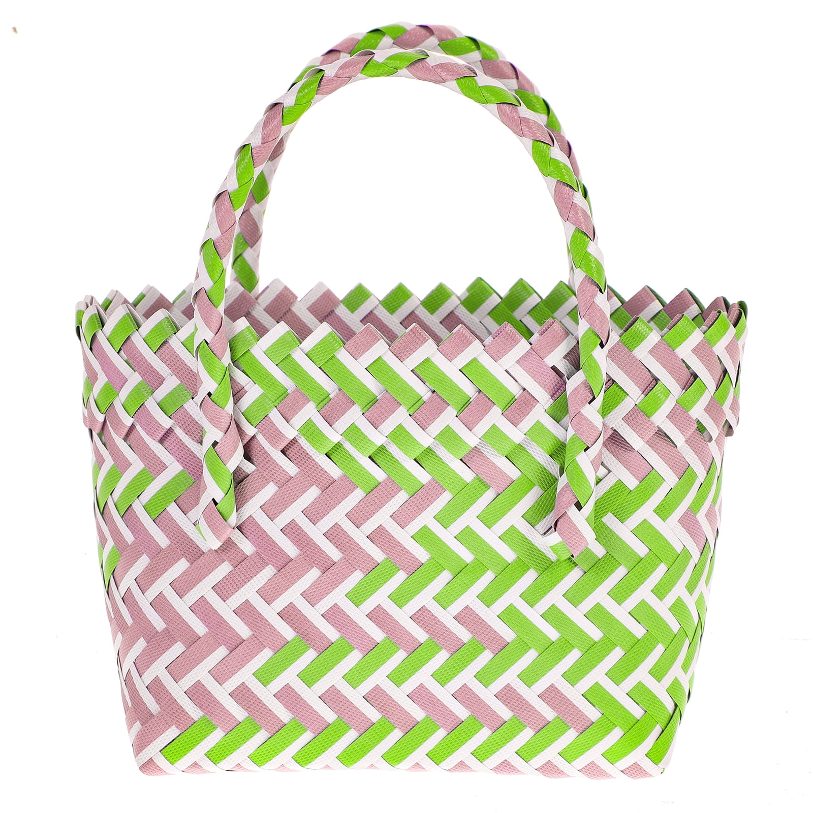 Small Pvc Tote Bag Straw Shopping Baskets with Handles Woven - Walmart.com