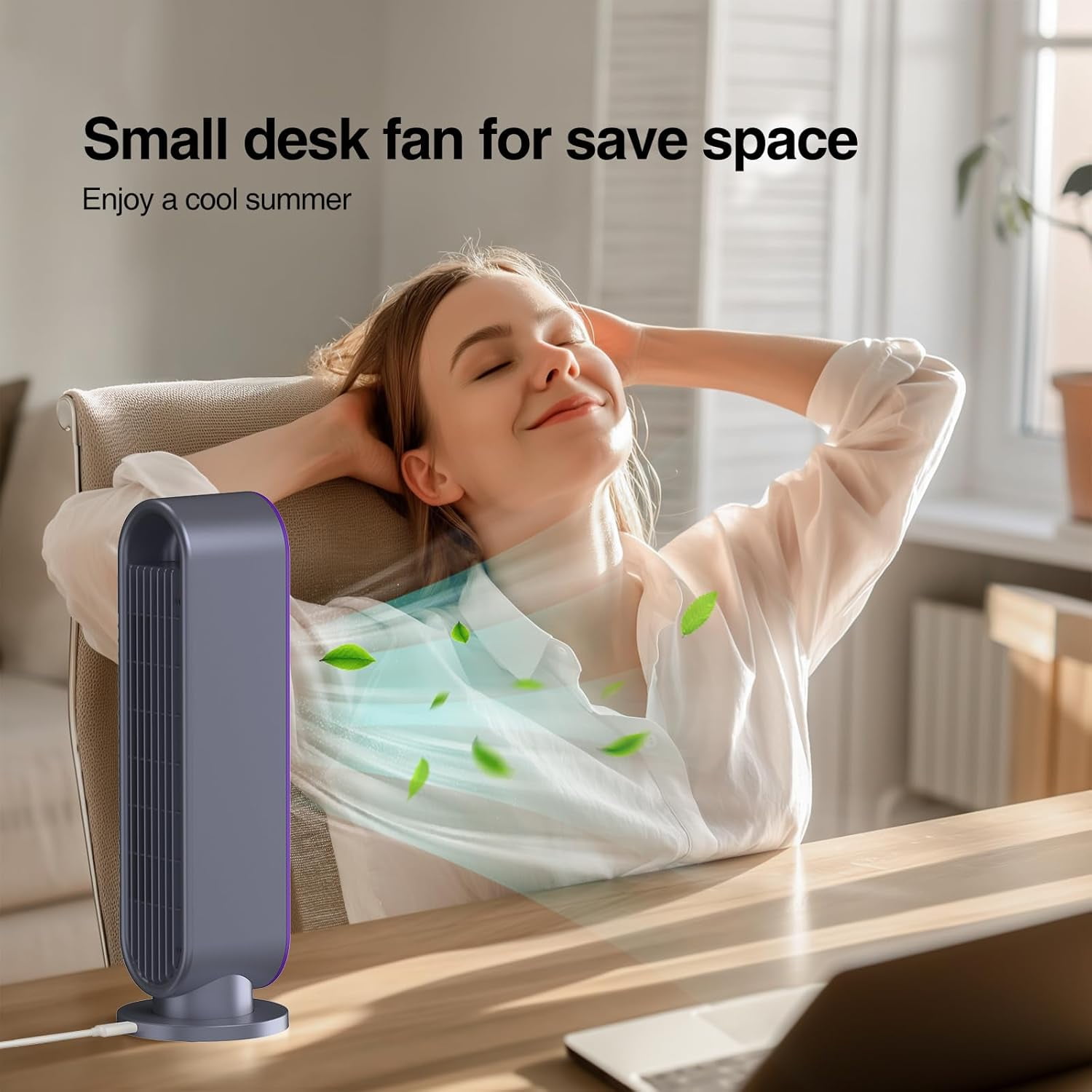 Small Quiet Desk Fan 13 Inch Bladeless Table Fan with 3-Speed, 90 ...