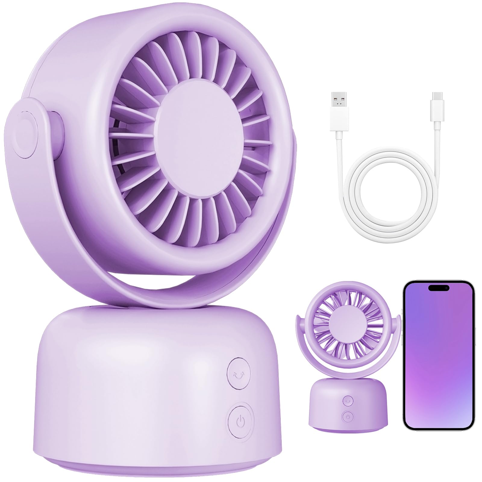 Small Quiet Desktop Fan, 3 Speeds Oscillating Fan with Auto 90° Rotate ...