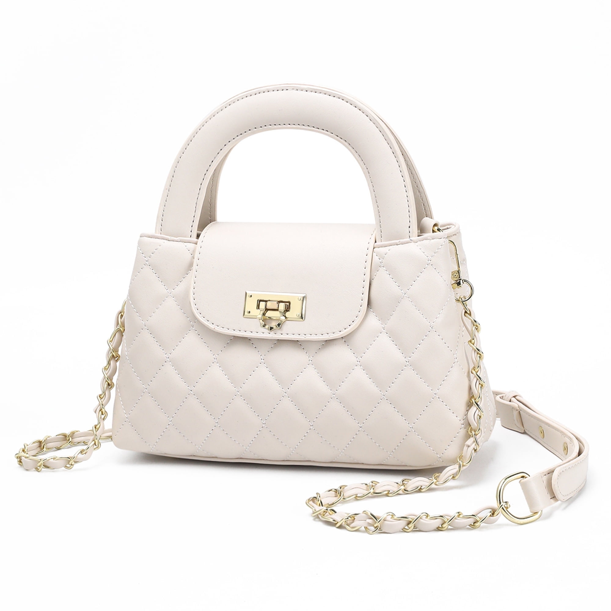 Small Quilted Crossbody Purse for Women, Faux Leather Top Handle Bag ...