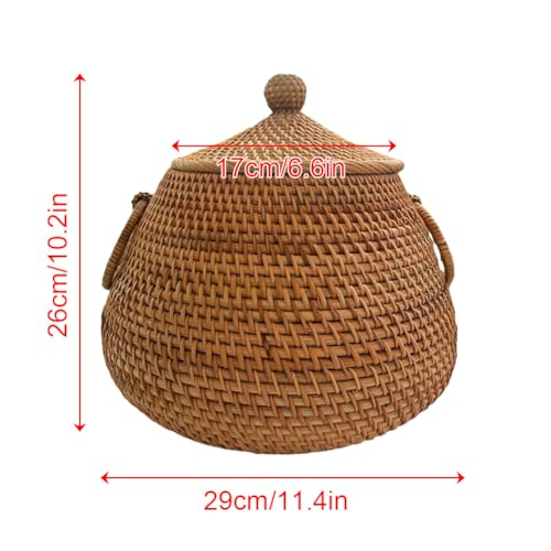 Small Rattan Basket with Lid, Round Woven Seagrass Baskets ...