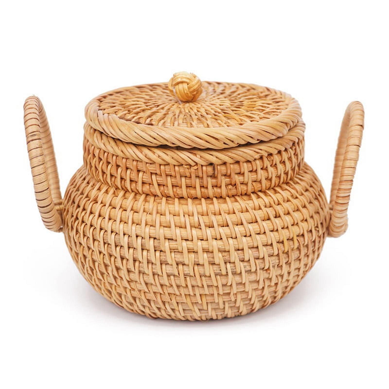Small Rattan Basket with Lid, Rattan Basket Organizer with Handle ...