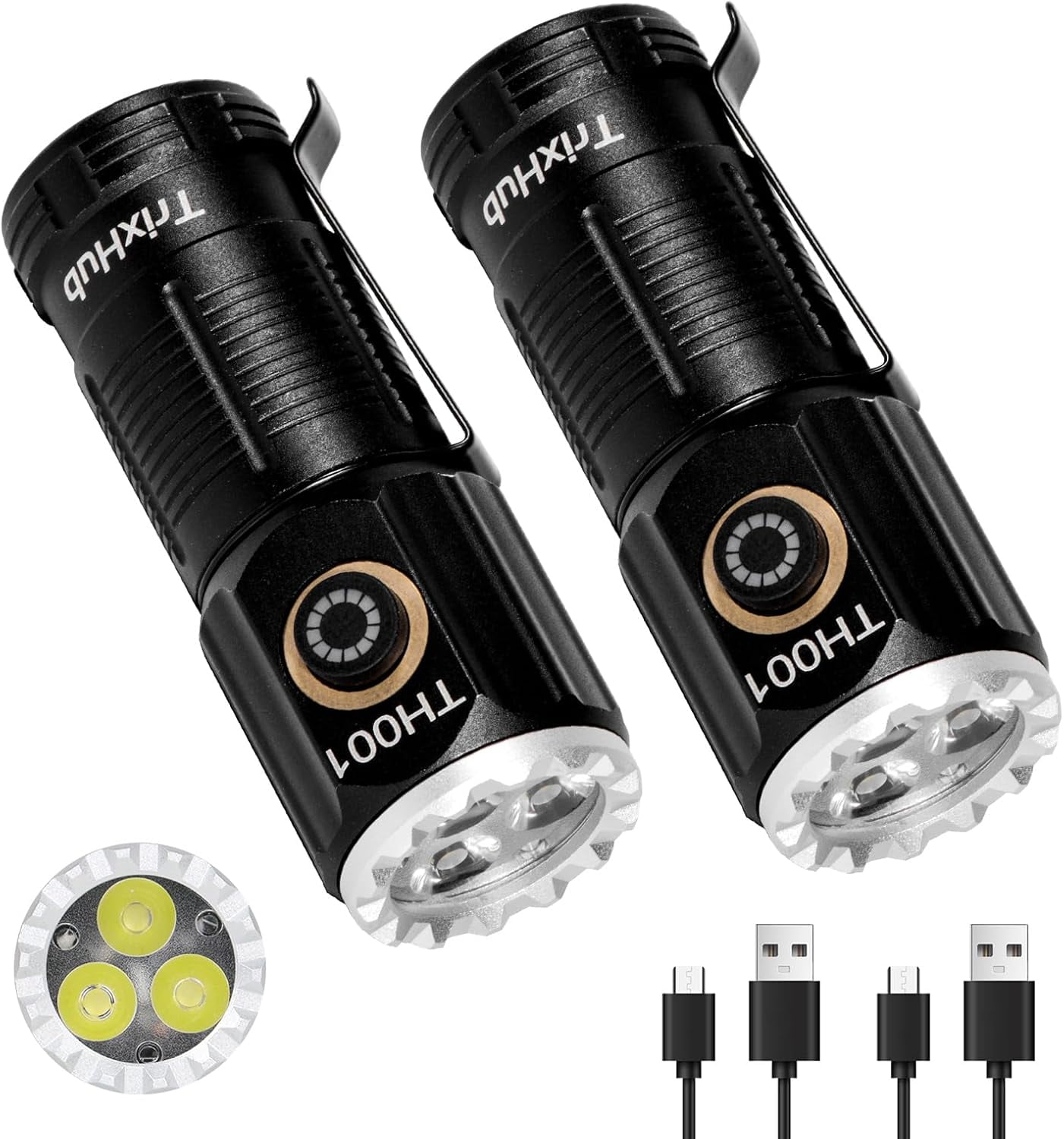 Small Rechargeable Flashlight 2-Pack, 3500 High Lumens Super Bright USB ...