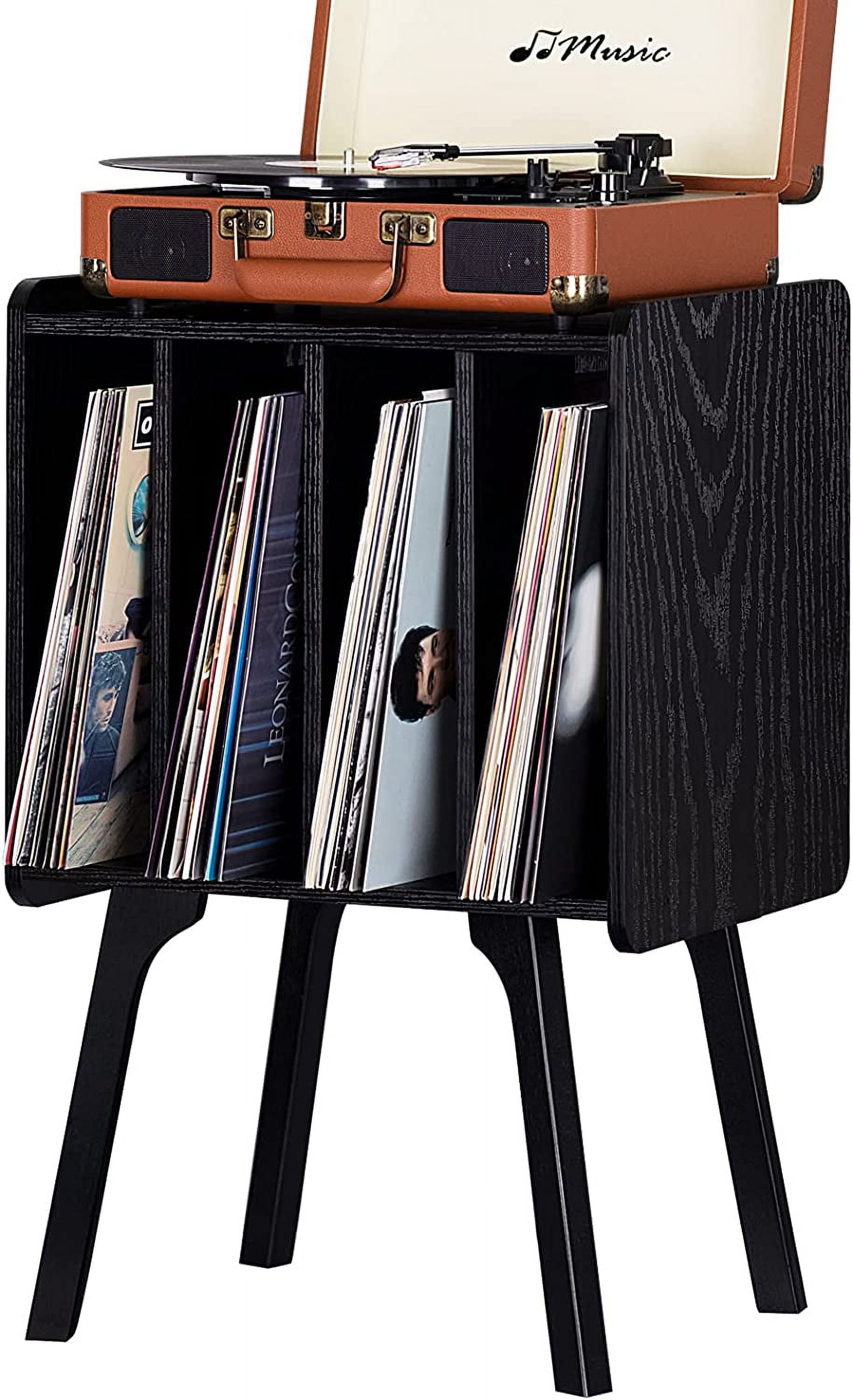 Small Record Player Stand - Width 11.7 in, Black Vinyl Record Storage ...