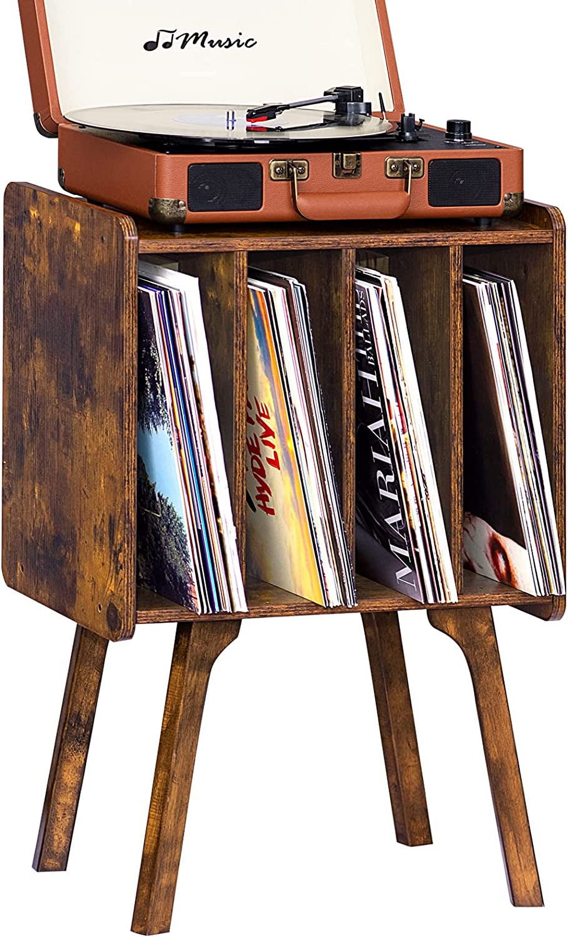Small Record Player Stand - Width 11.7 in, Black Vinyl Record Storage ...