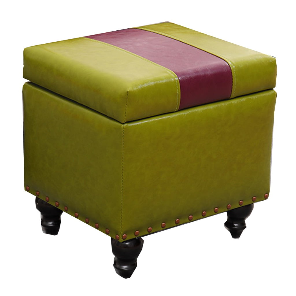 Small Rectangle Ottoman With Storage Leather Foot Stool With Wood Legs ...