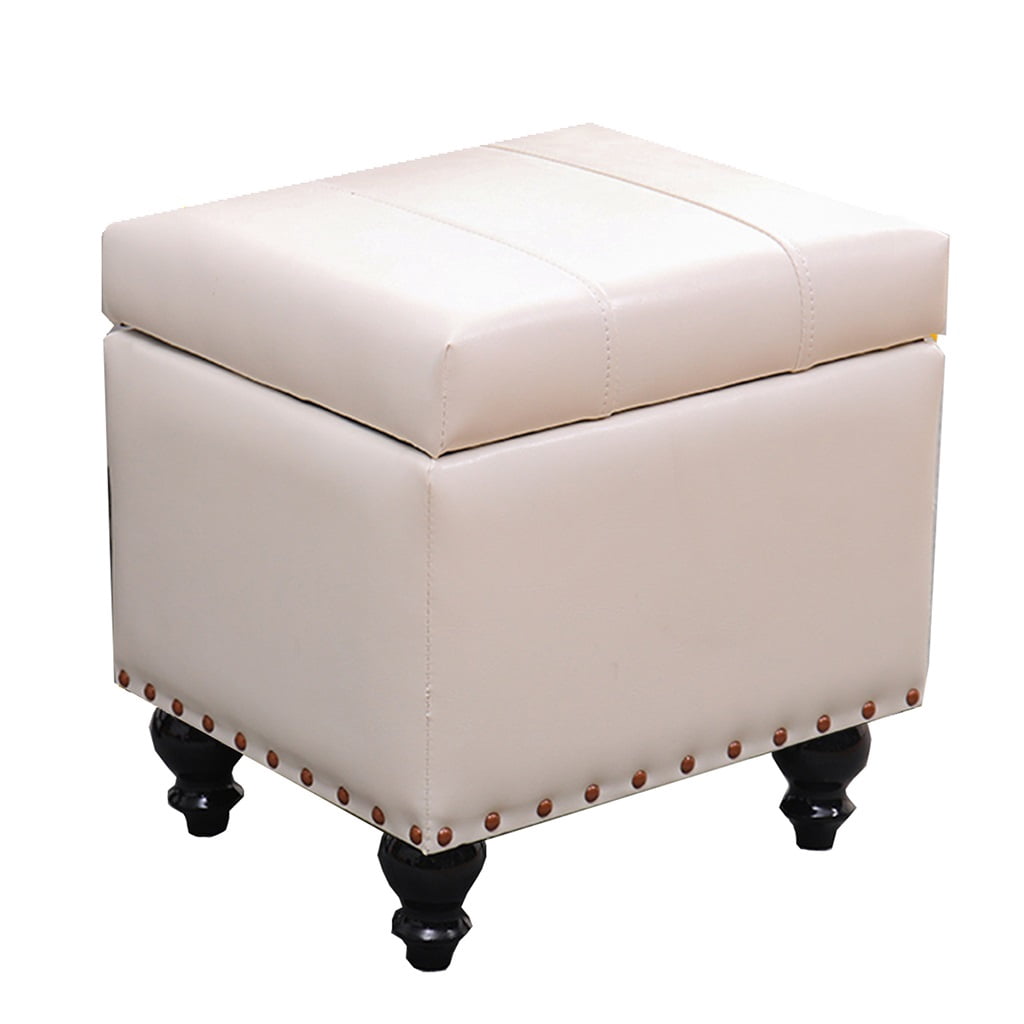 Small Rectangle Ottoman With Storage Leather Foot Stool With Wood Legs ...