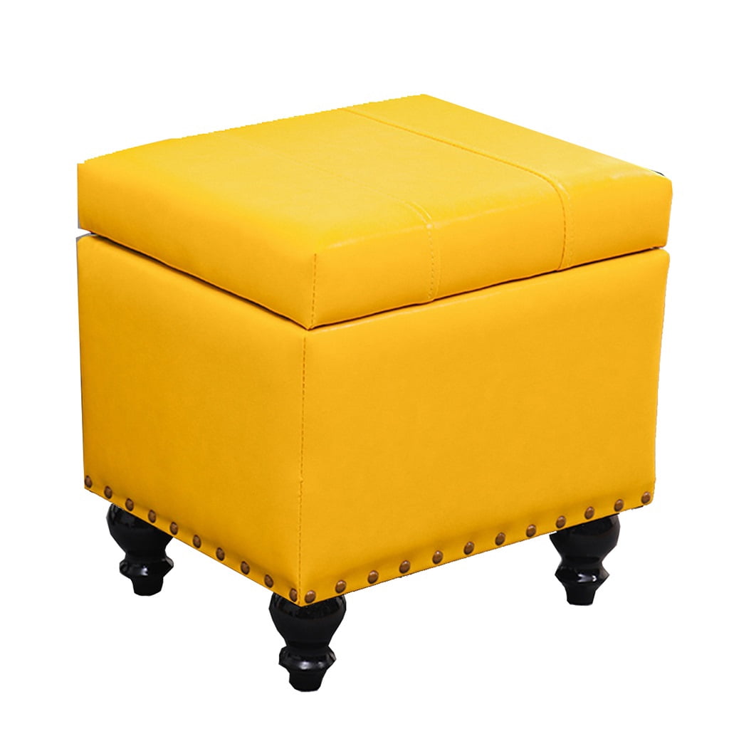 Small Rectangle Ottoman With Storage Leather Foot Stool With Wood Legs ...