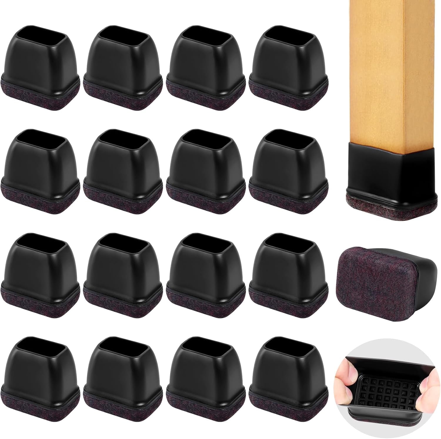 Small Rectangle Silicone Chair Leg Caps with Felt Pads, 16PCS ...