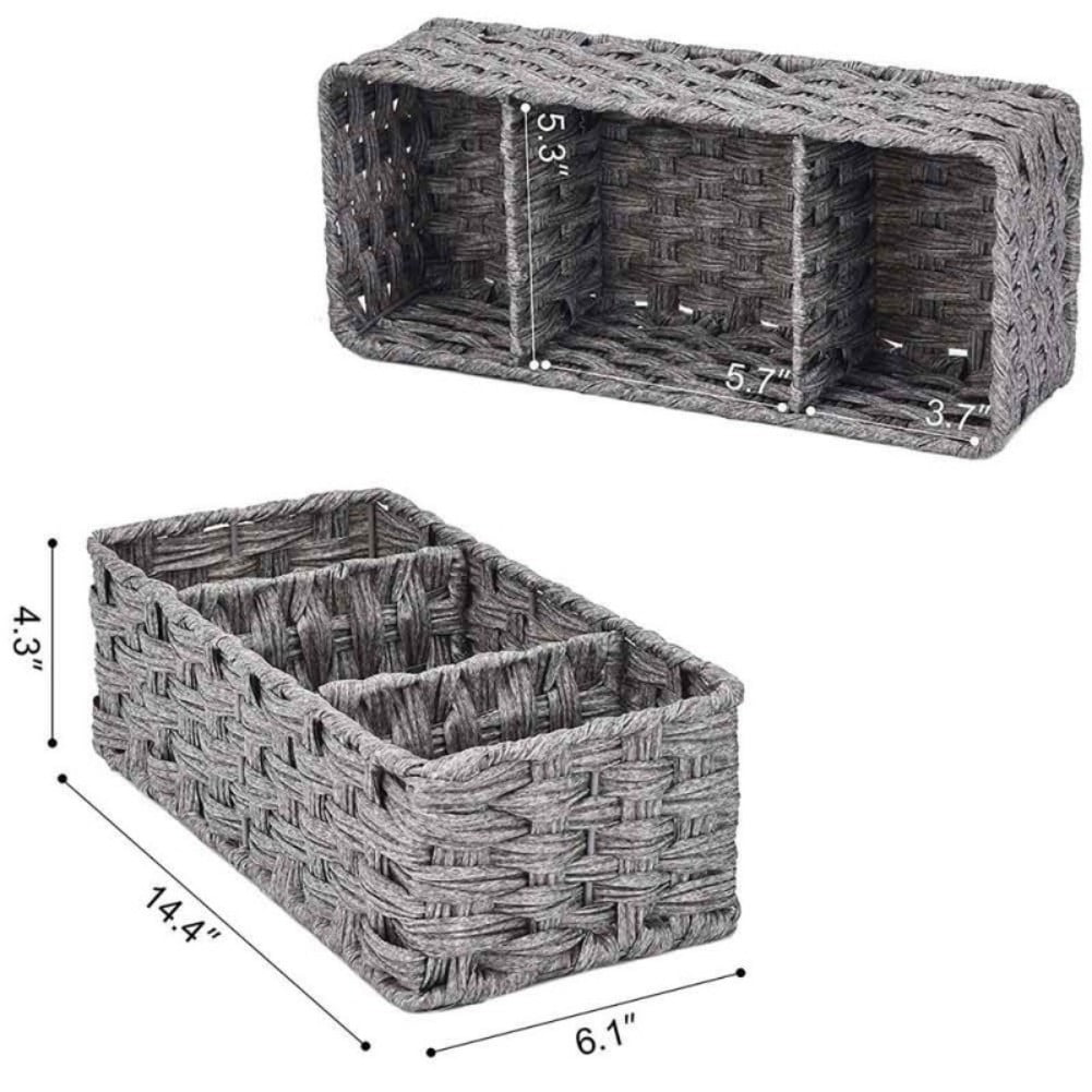 Small Rectangular Wicker Baskets for Shelves, 3-Section Hand Woven ...