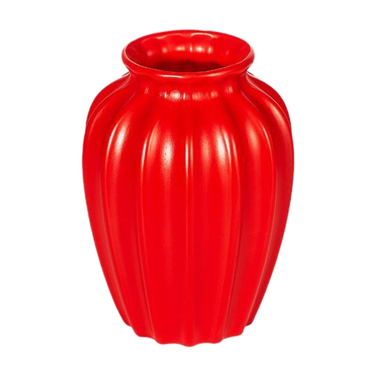 Small Red Art Style Vase, 7.5" Imitation Ceramic Plastic Vase for Dried ...
