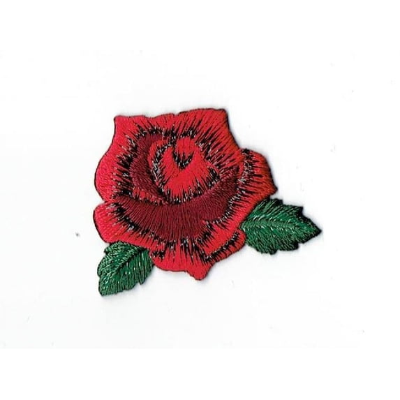 Small Red Rose - Open Flower Petals and Leaves - Iron on Applique ...