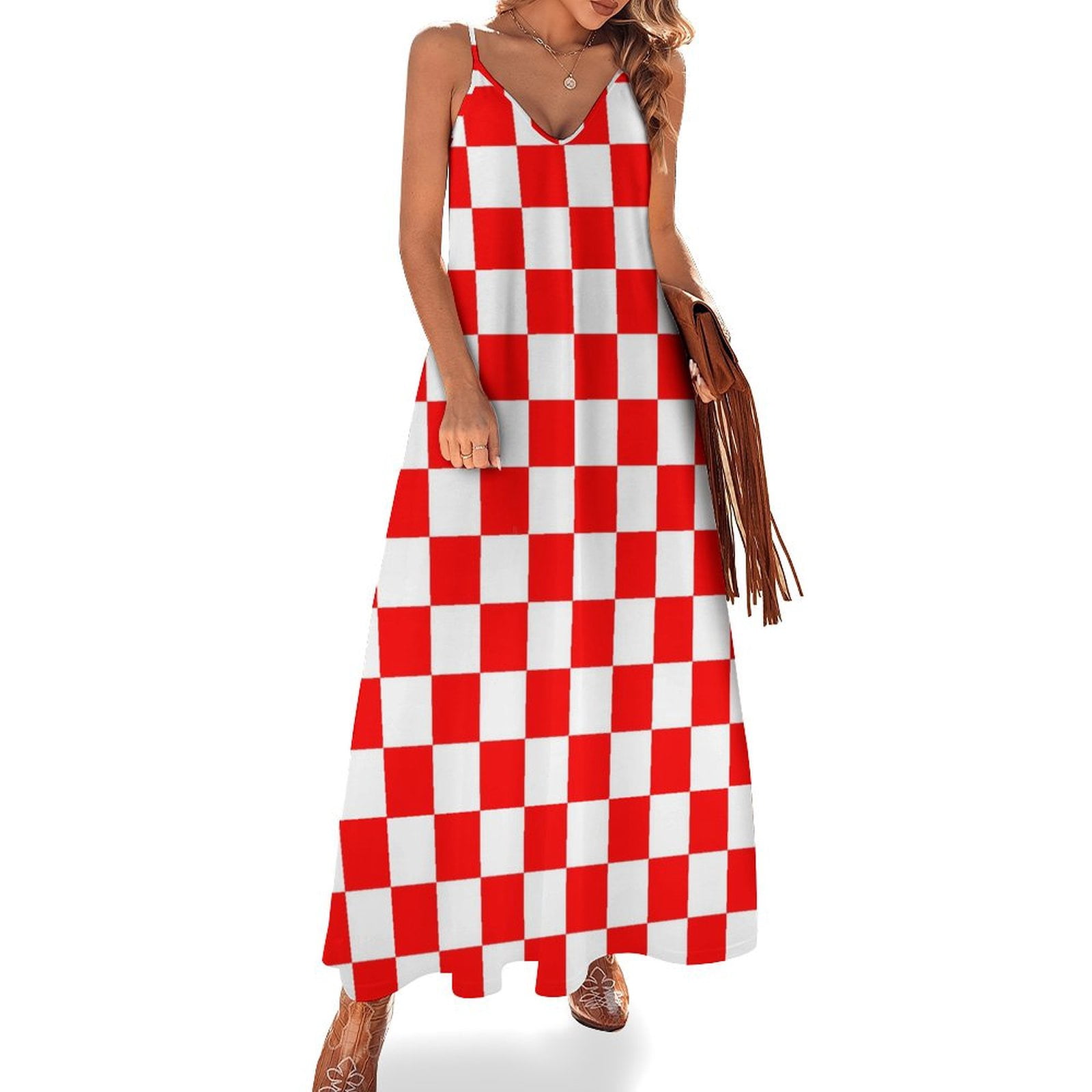 Small Red White Check Motorsport Race Flag Checkered Sleeveless Dress ...