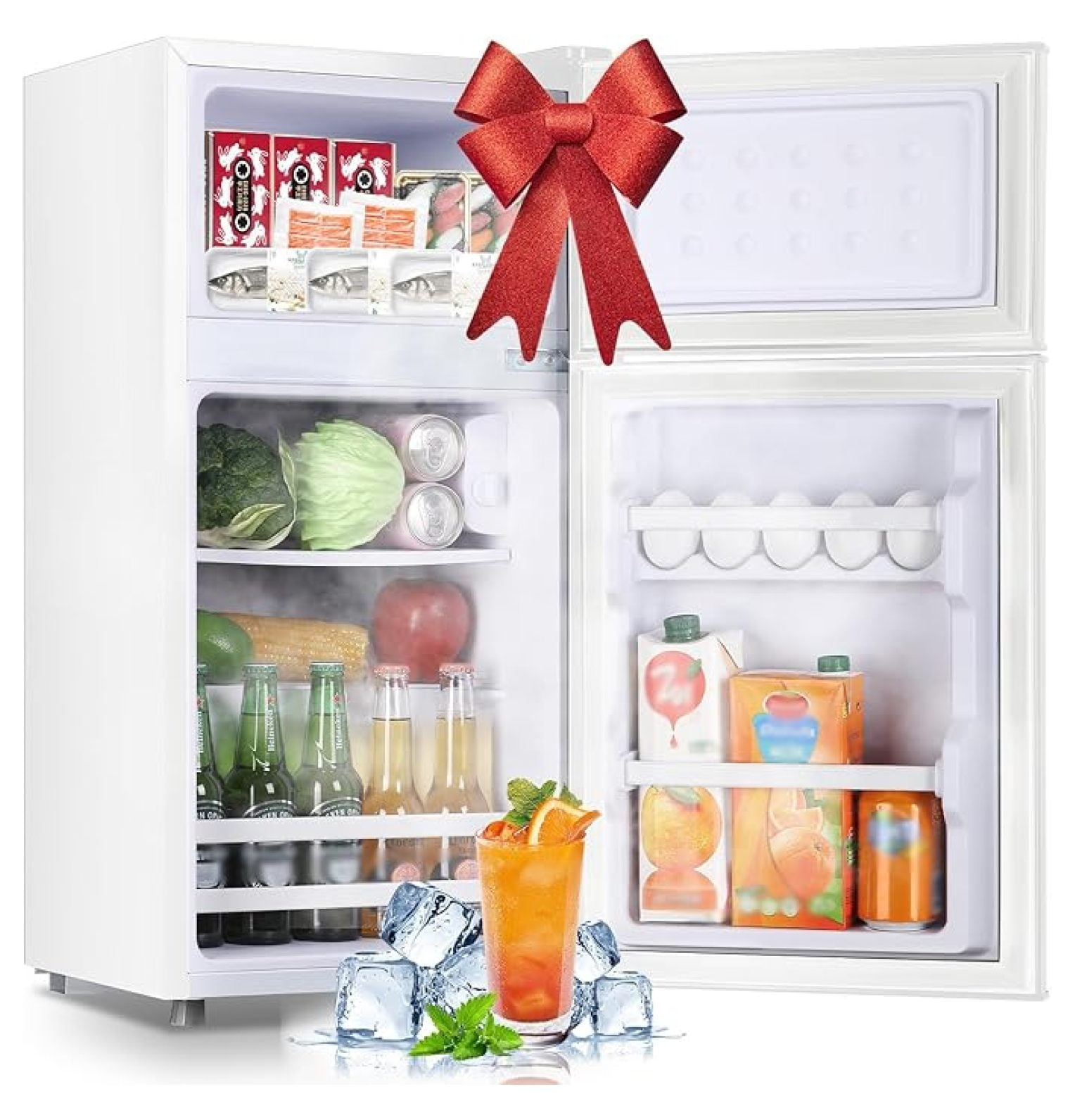 Small Refrigerator Mini Fridge with Double Doors & Separate Freezer & 7 ...