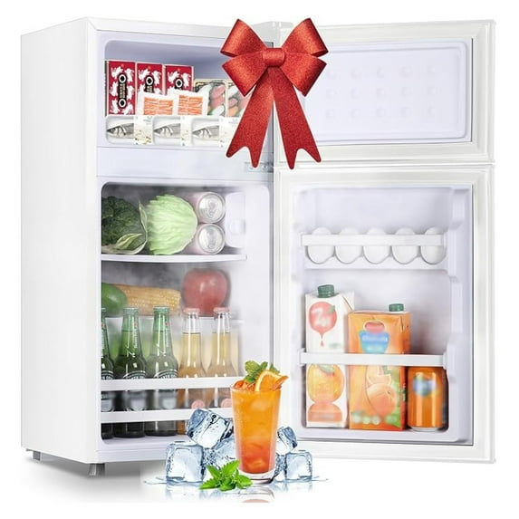 Small Refrigerator Mini Fridge with Double Doors & Separate Freezer & 7 ...