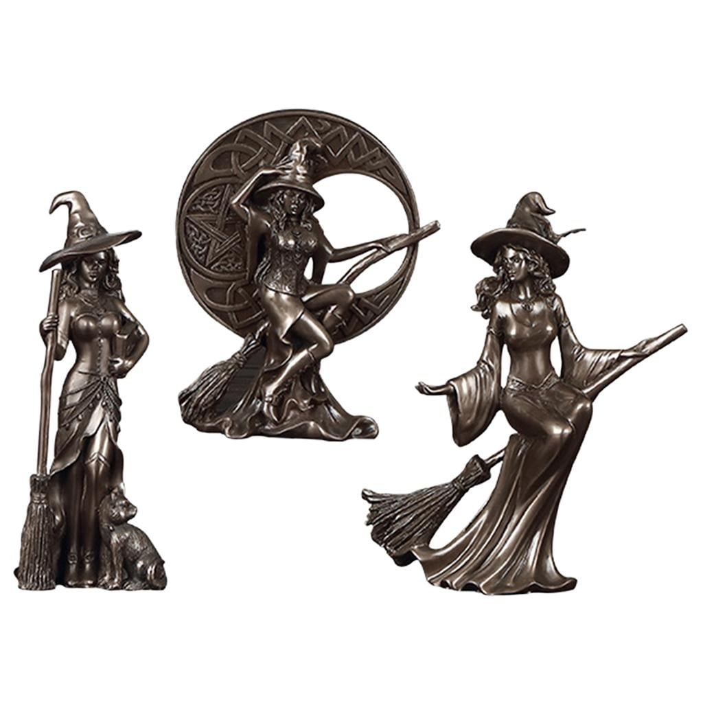 Small Resin & Cast Bronze Sculpture Piece Gift Old-Fashioned Witch ...
