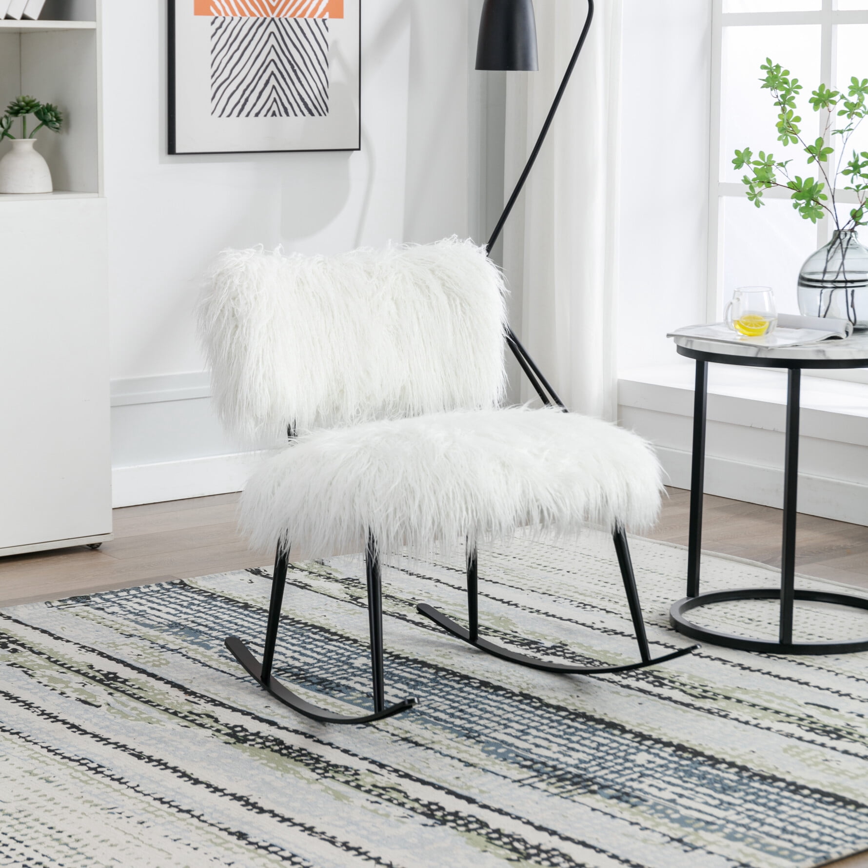 Small Rocking Chair, 25.2'' Wide Faux Fur Plush Nursery Rocking Chair ...