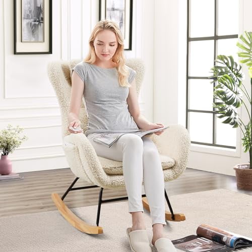 Small Rocking Chair Nursery, Modern Rocker Chair with High Backrest ...