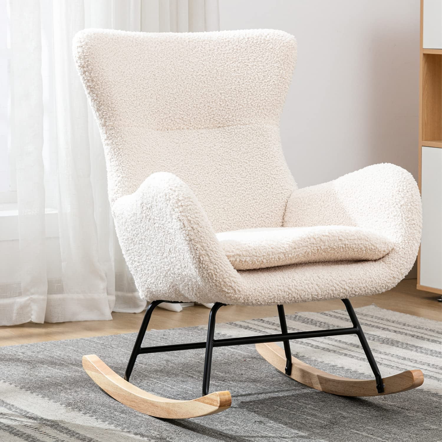 Small Rocking Chair Nursery, Modern Rocking Chair with High Backrest ...