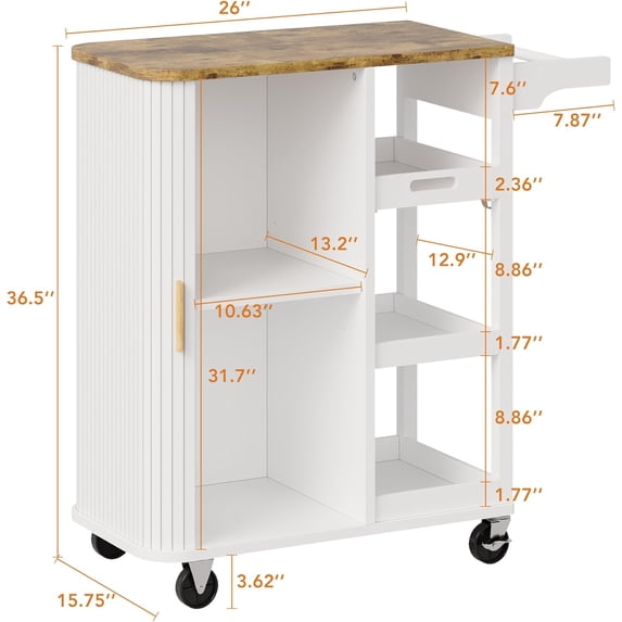 Small Rolling Kitchen Island Cart with Sliding Doors, 35.3 Mobile ...