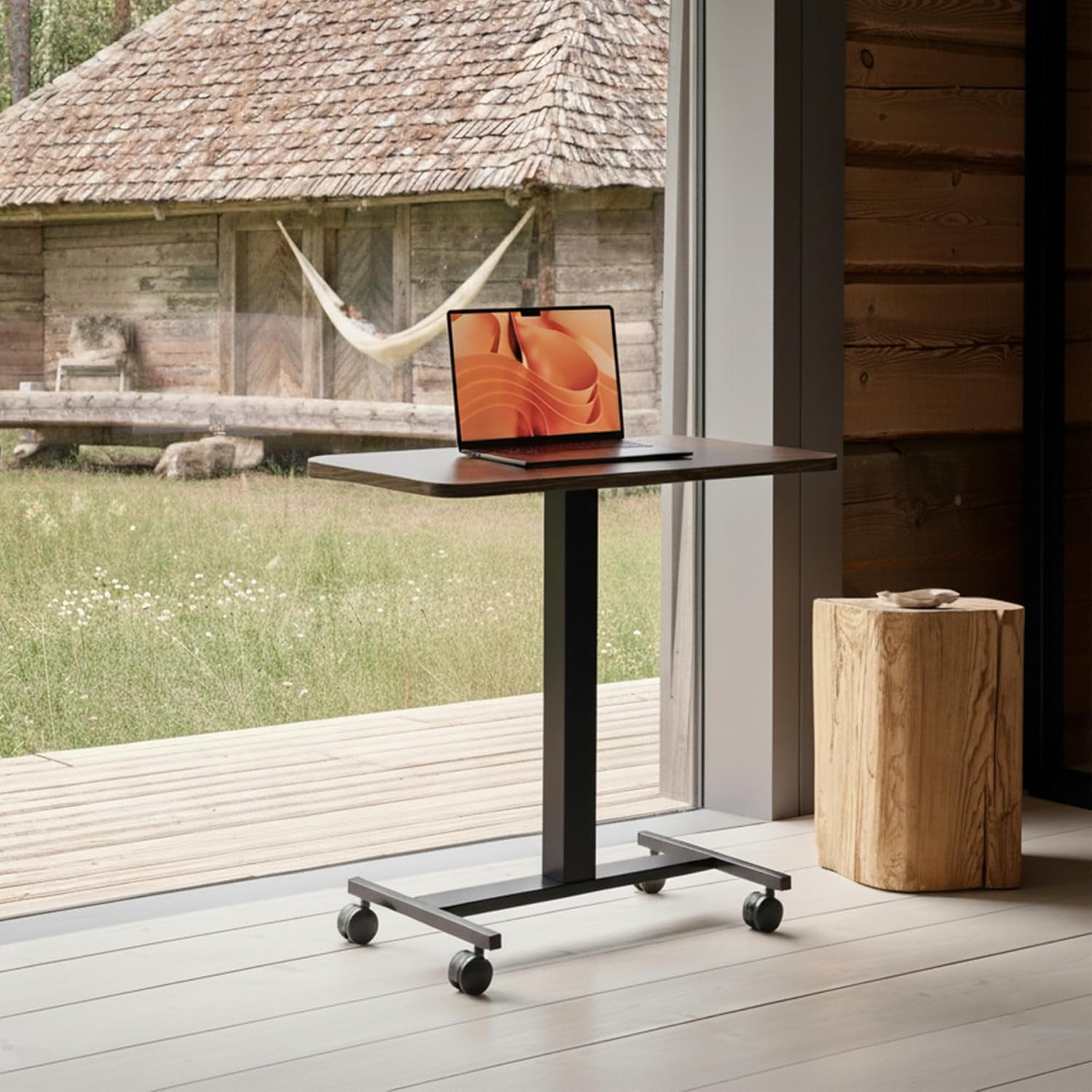Small Rolling Laptop Standing Desk Height Adjustable Mobile T-Base with ...