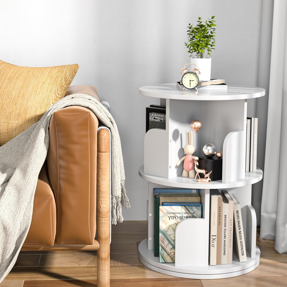 Rotating Bookshelf, Revolving Bookcase 360 Display Round Bookshelf ...