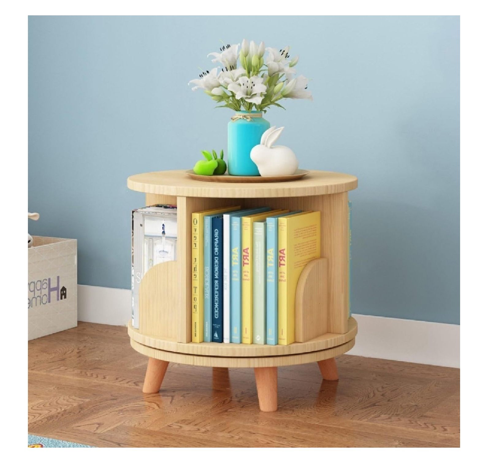 Small Rotating Bookshelf with Legs, 360° Rotating Bookshelf Organizer ...