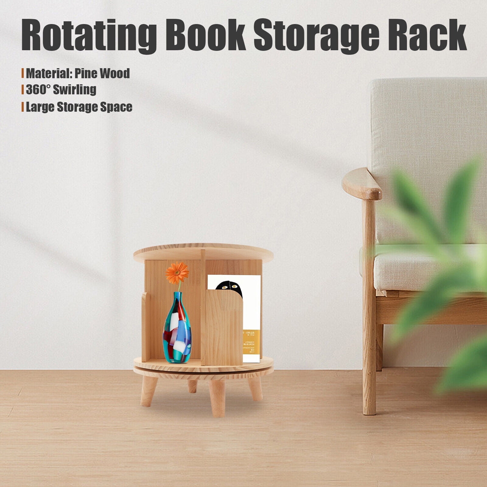 Small Rotating Bookshelf with Legs, Mini Desktop Bookshelf Organizer ...