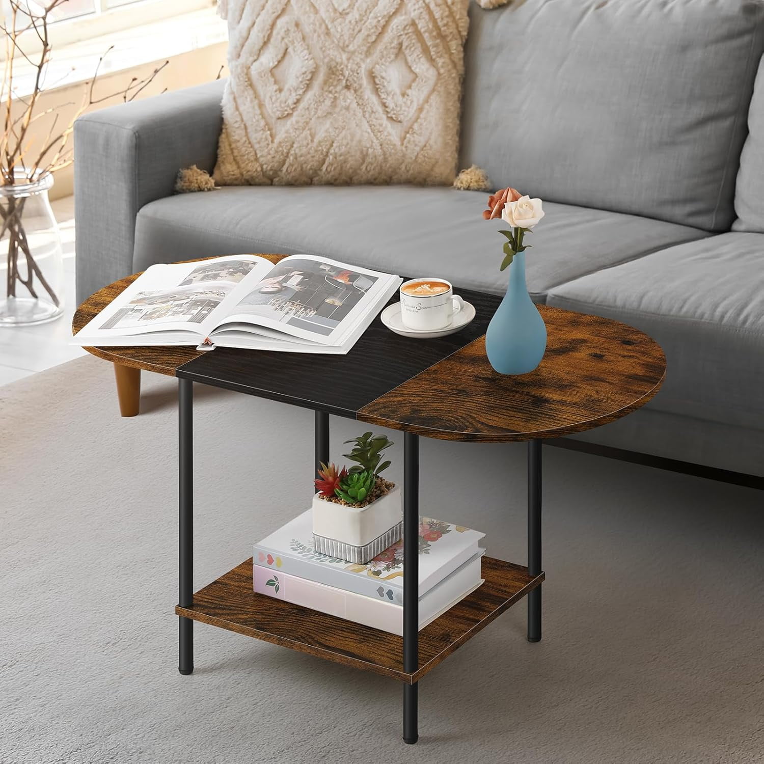 Small Round Coffee Table for Living Room Farmhouse Oval Center Table ...