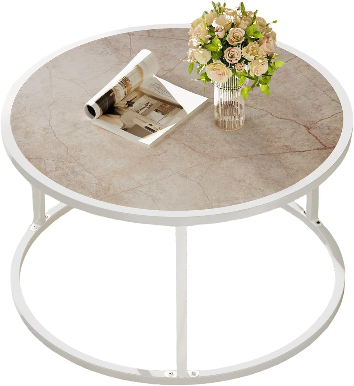Small Round Coffee Table, Marble Coffee Tables for Living Room, White ...
