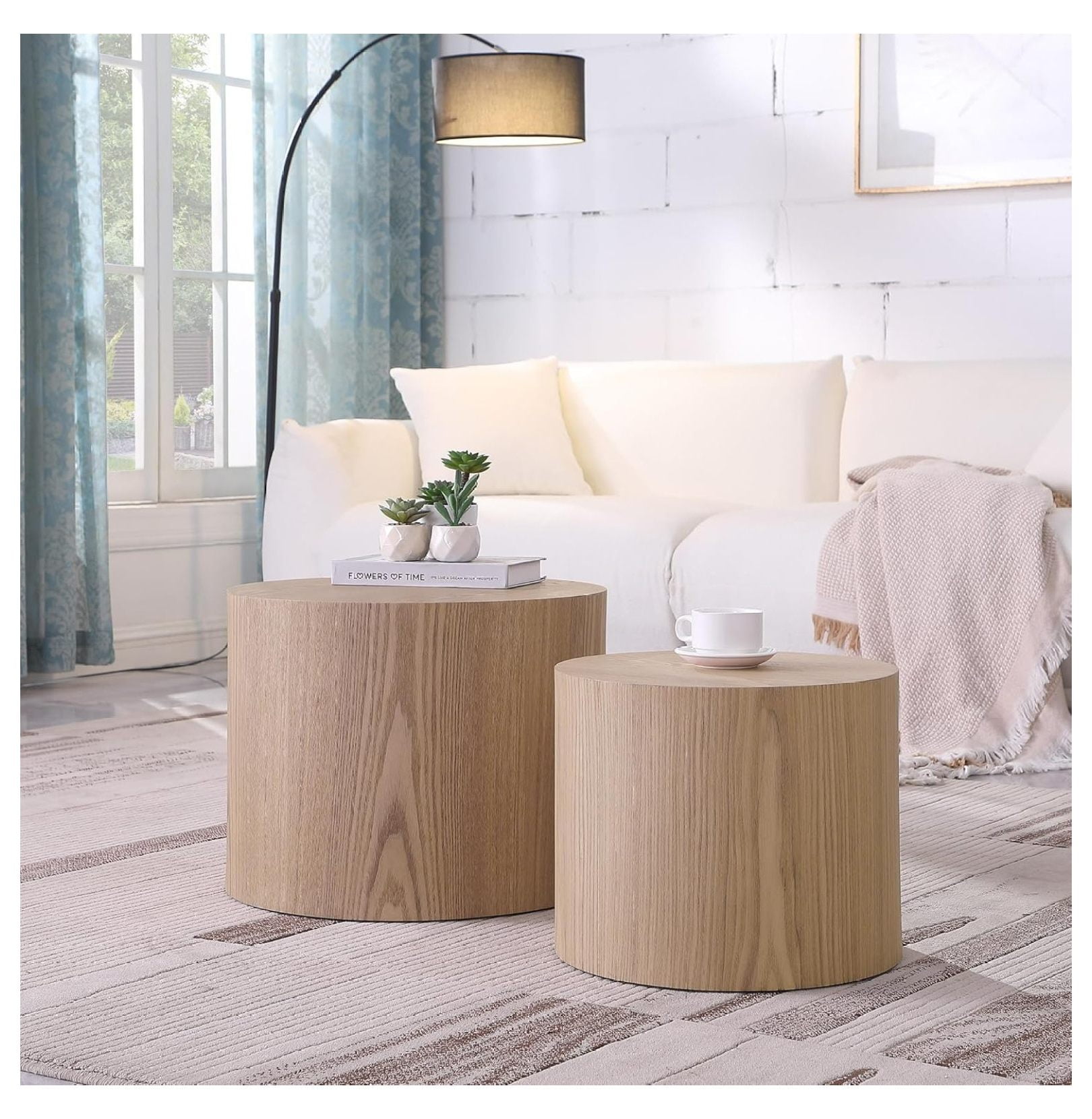 Small Round Coffee Table Nesting End Table Set of 2, Wood Side Circle ...