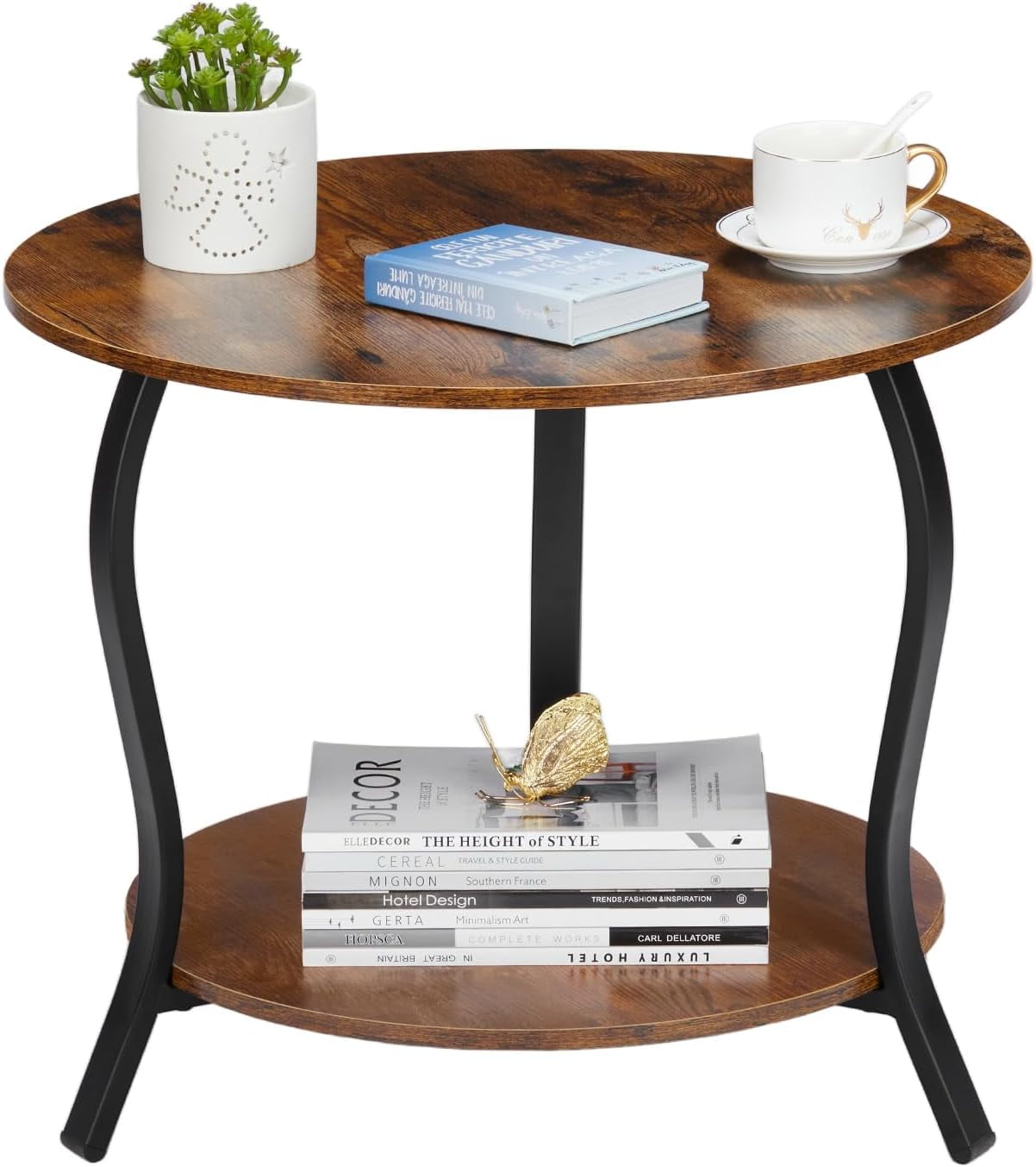 Small Round Coffee Table with Open Storage,23" 2-Tier Coffee Side ...