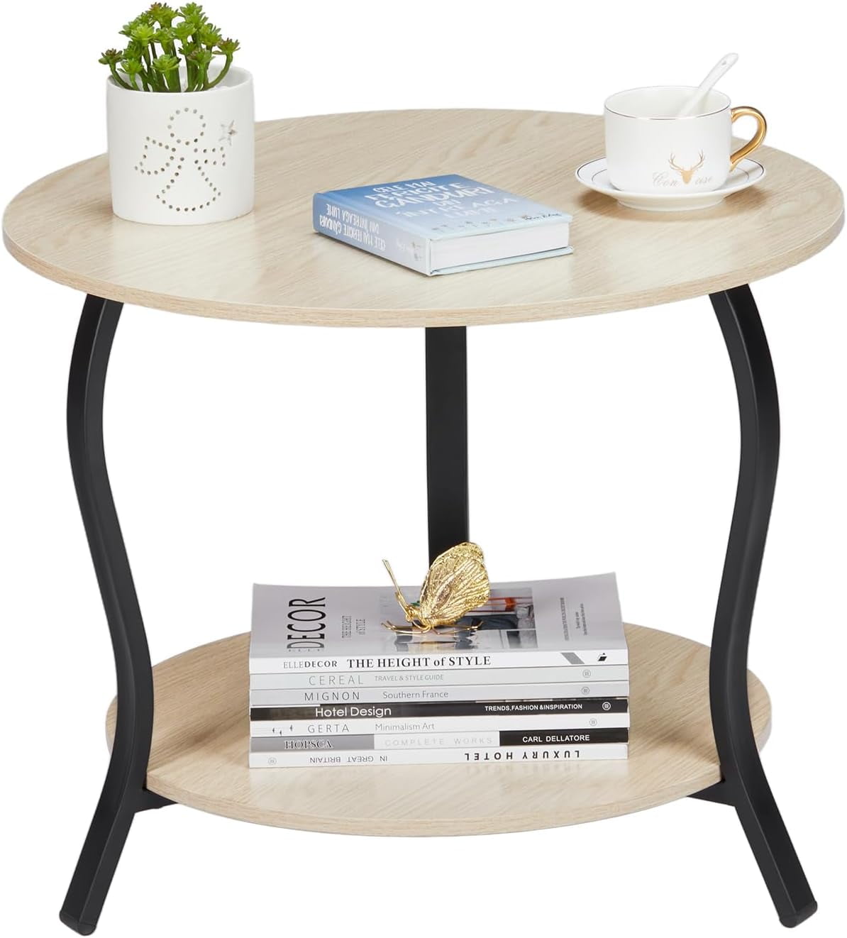 Small Round Coffee Table with Open Storage,23" 2-Tier Coffee Side ...