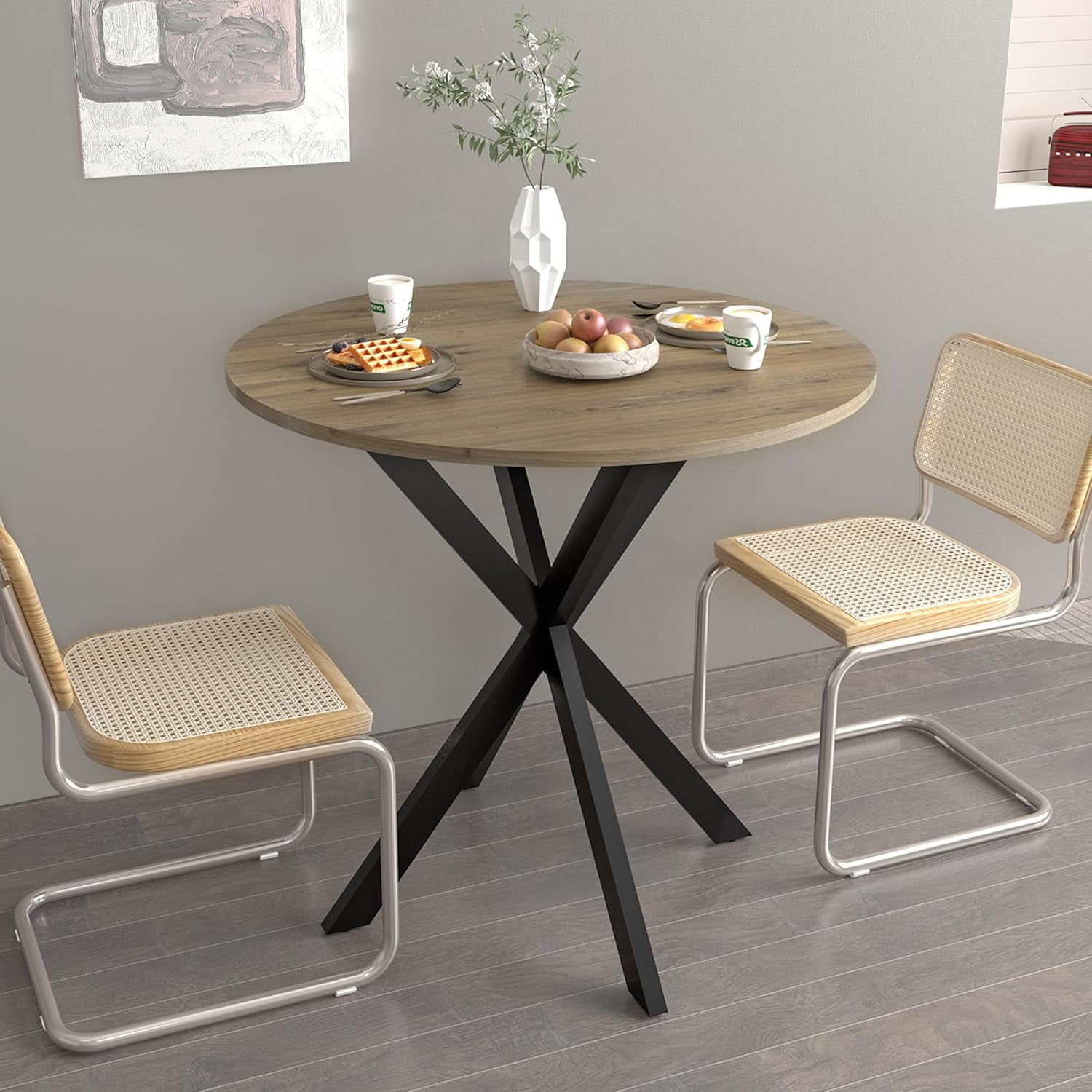 Small Round Coffee Table - Round Dining Table with Wood Grain Tabletop ...