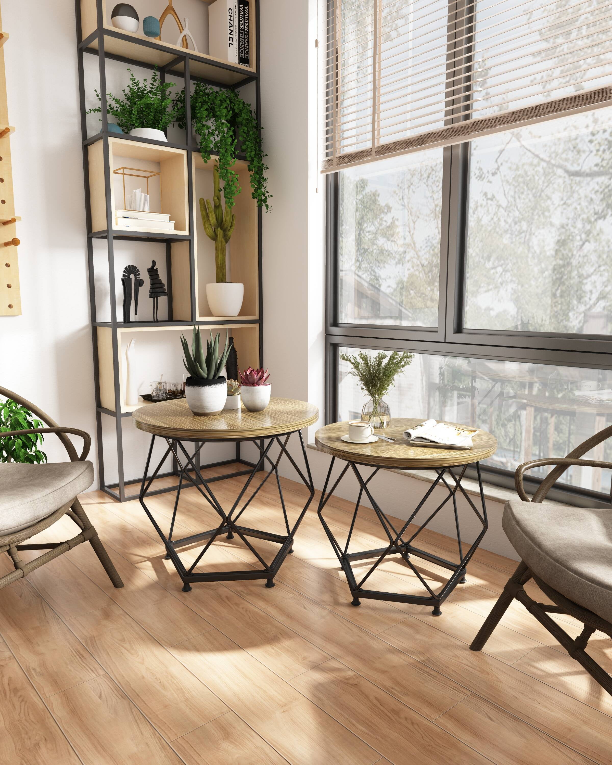 Small Round Coffee Table Set of 2, Modern Coffee Table with Metal Frame ...